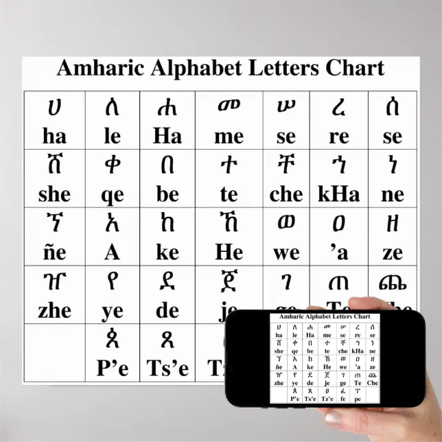 Amharic Alphabet Letters Chart - Poster van 33 gra | Zazzle.be