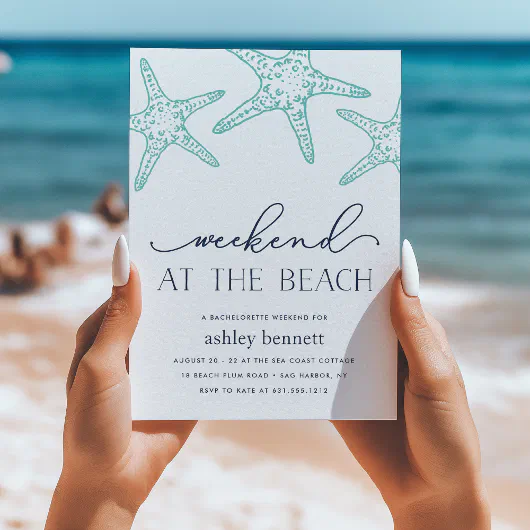 Aqua Starfish | Weekendje op het strand uitnodigin Kaart | Zazzle.be