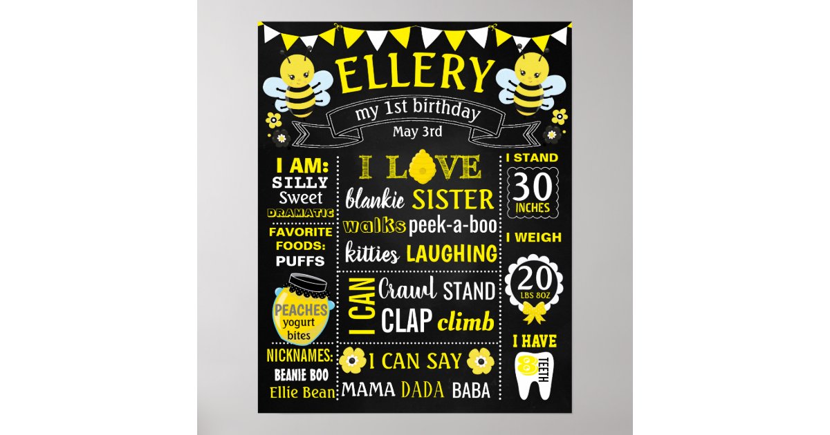 Bee Birthday Party chalkboard poster | Zazzle.be