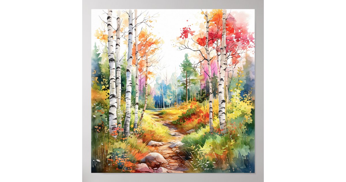 Berkenbos levendige kleuren schilderij Poster | Zazzle.be