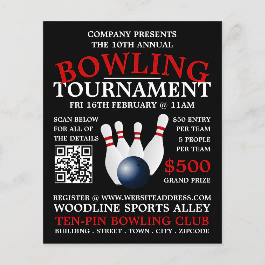 Bowling Ball & Pins, Ten-Pin Bowling Tournament Flyer | Zazzle.be