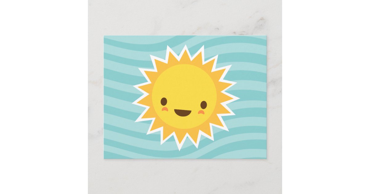 Carte Postale Caricature du soleil de Cute kawaii sur bleu | Zazzle.be