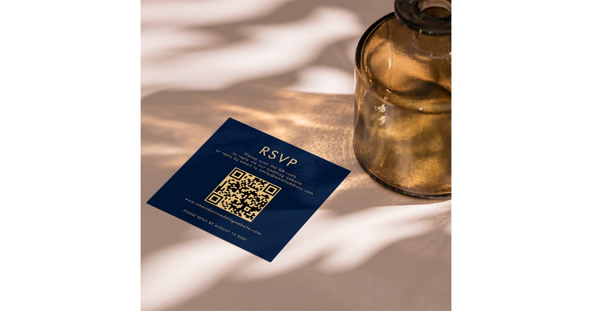 Classy Navy Blue Gold QR Code Weddenschap RSVP Informatiekaartje ...