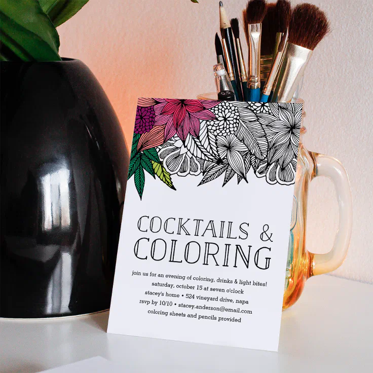 Cocktails et Coloring Party Invitation | Zazzle.be