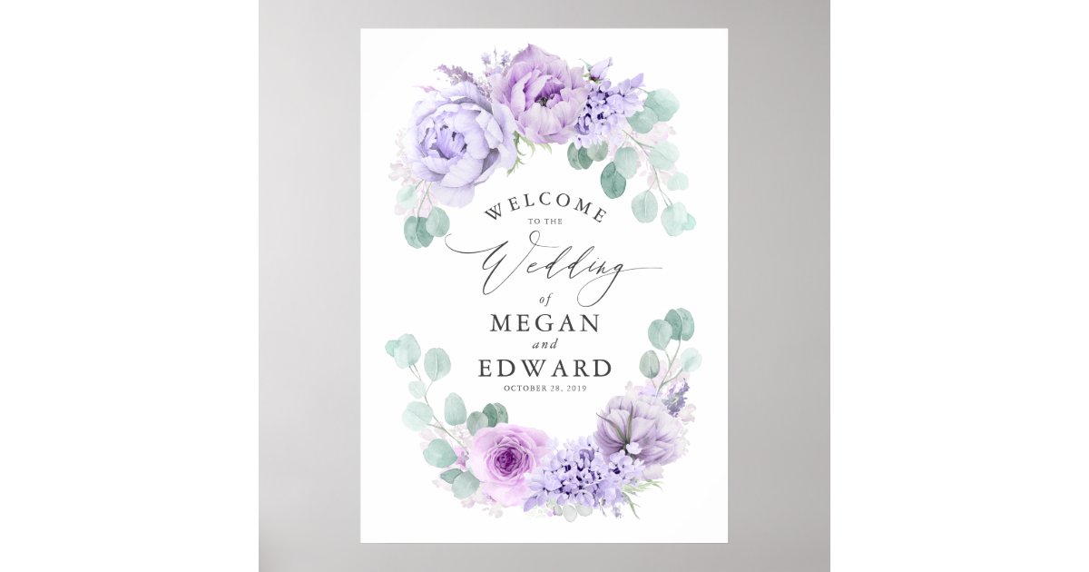 Dusty Paarse Floral Wedding Welcome Poster | Zazzle.be