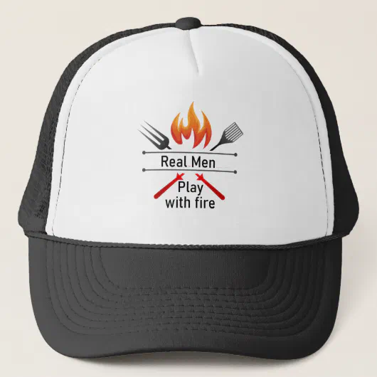 Echte Mannen spelen met Fire Fun BBQ Grill Quote Trucker Pet | Zazzle.be