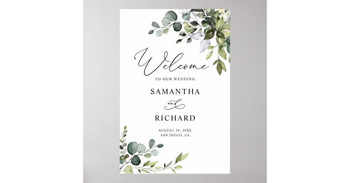 Elegant Eucalyptus Greenery Wedding Welcome Sign Poster | Zazzle.be
