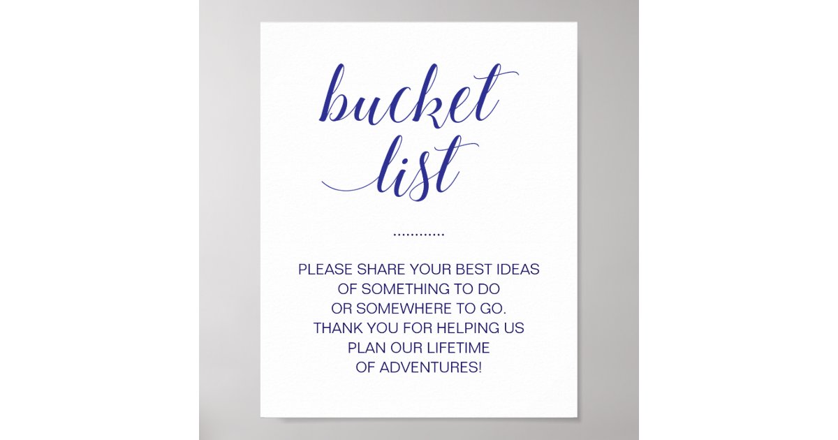 Elegant Navy Blue Wedding Bucket List Ideeën Sign Poster | Zazzle.be