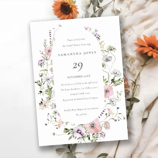 Faire-part de mariage avec cadre de fleurs sauvage | Zazzle.be