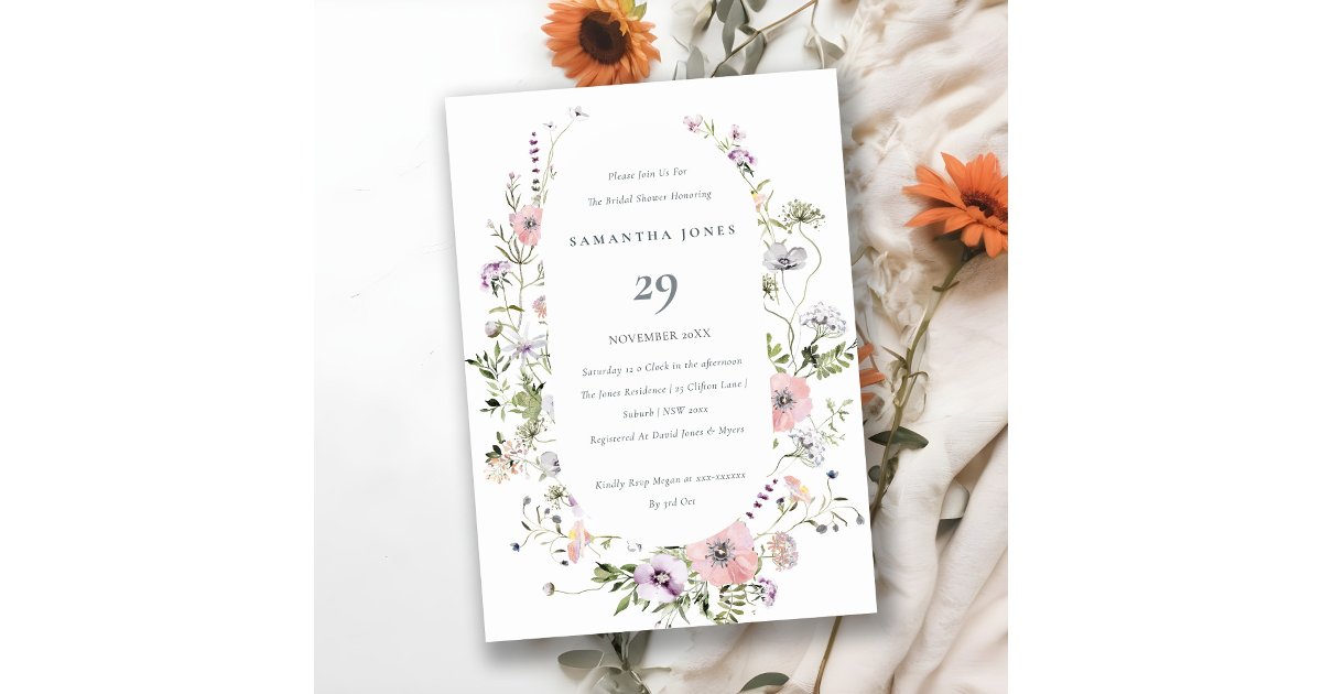 Faire-part de mariage avec cadre de fleurs sauvage | Zazzle.be