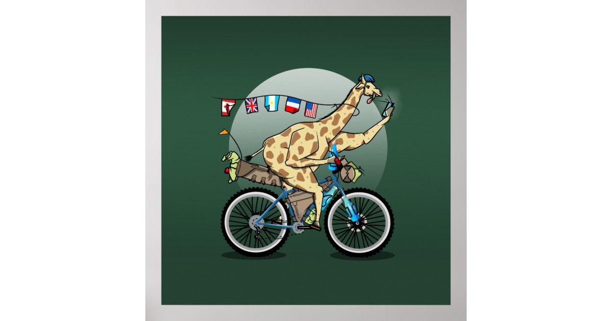Funny bikepacking Giraffe cartoon Poster | Zazzle.be