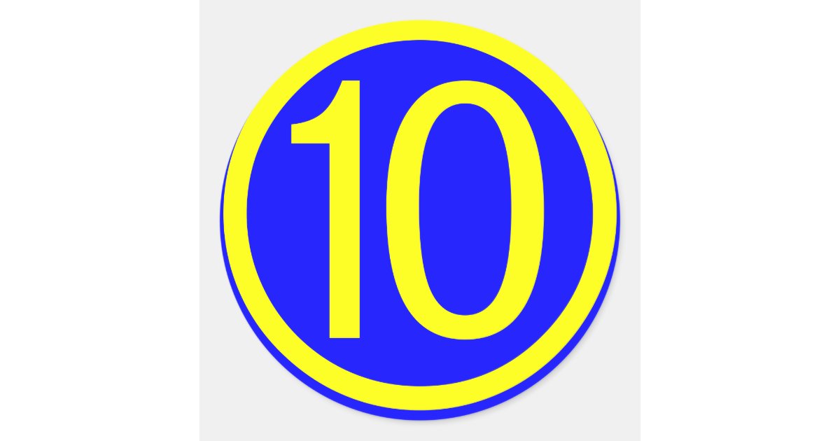 getal 10 in een cirkel, blauwe achtergrond ronde sticker | Zazzle.be