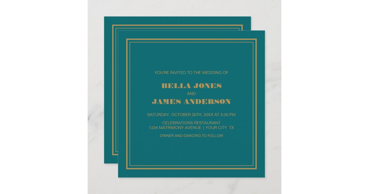 Invitation Mariage or Turquoise moderne | Zazzle.be