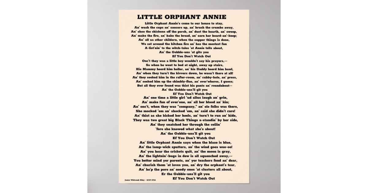 LITTLE ORPHANT ANNIE POEM POSTER | Zazzle.be