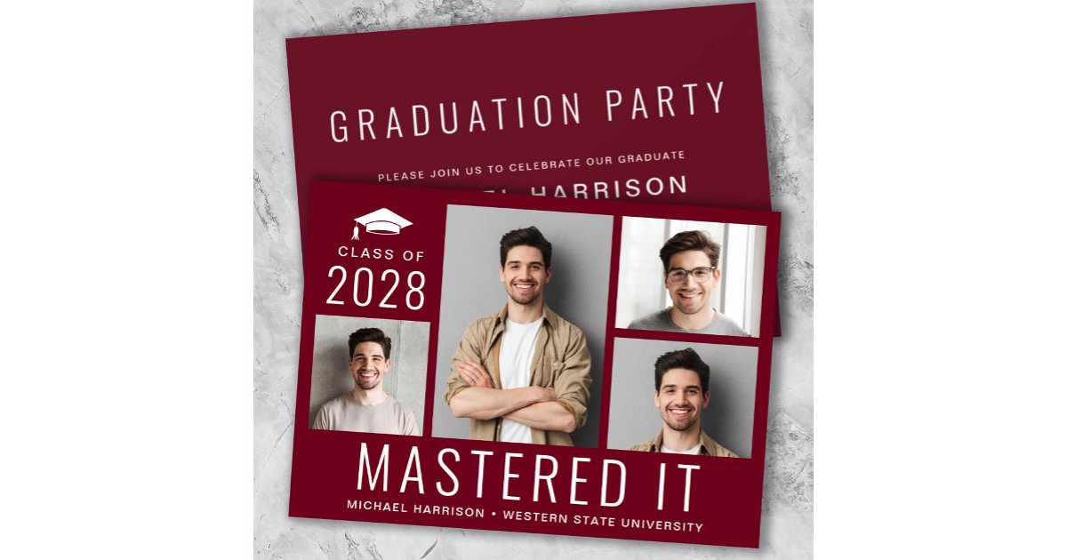 Masters Degree Foto Burgundy Graduparty Kaart | Zazzle.be