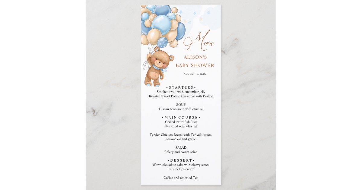 Menu beer Blue Balloons Baby shower | Zazzle.be