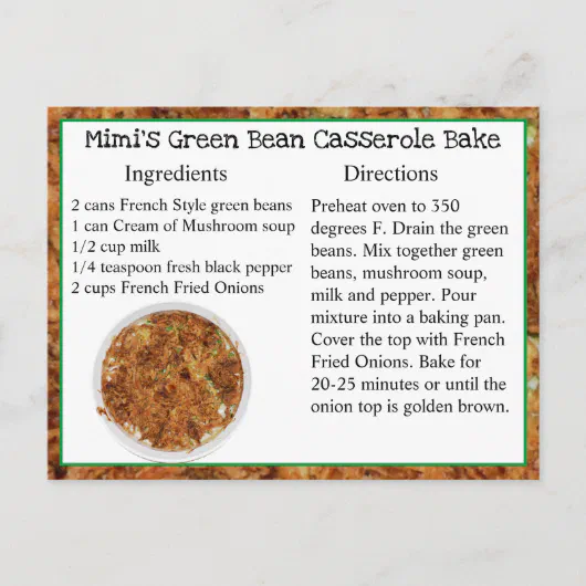Mimi's Green Bean Casserole Bake Recipe Card Briefkaart | Zazzle.be