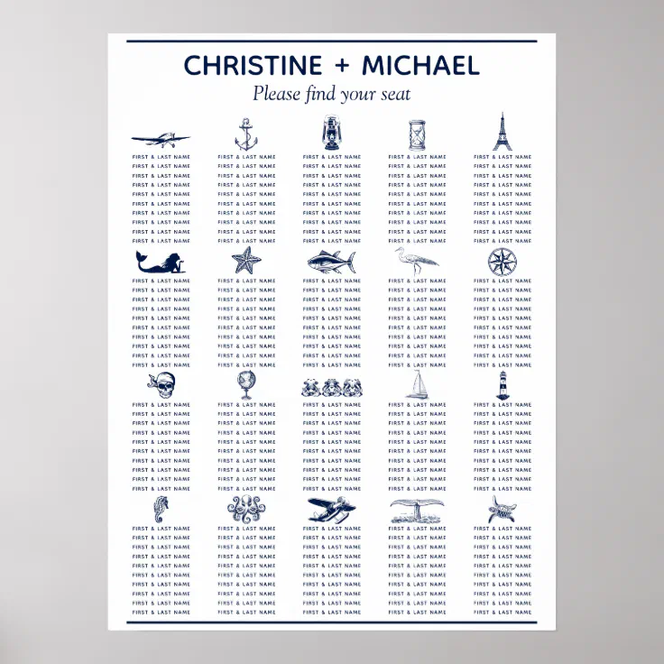 Nautical Table Symbols Wedding Seating Chart Poster | Zazzle.be