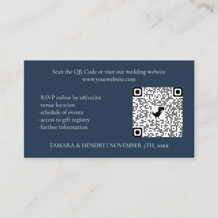 Navy Blue Online RSVP QR Code Weddenschap Informatiekaartje | Zazzle.be