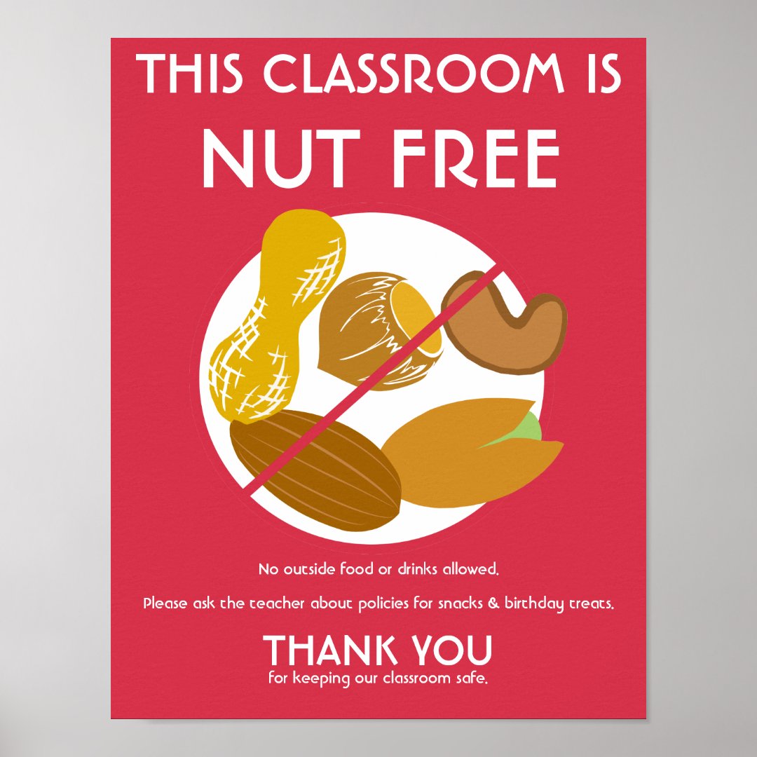 Nut Free Classroom Sign for School of Daycare Poster | Zazzle.be