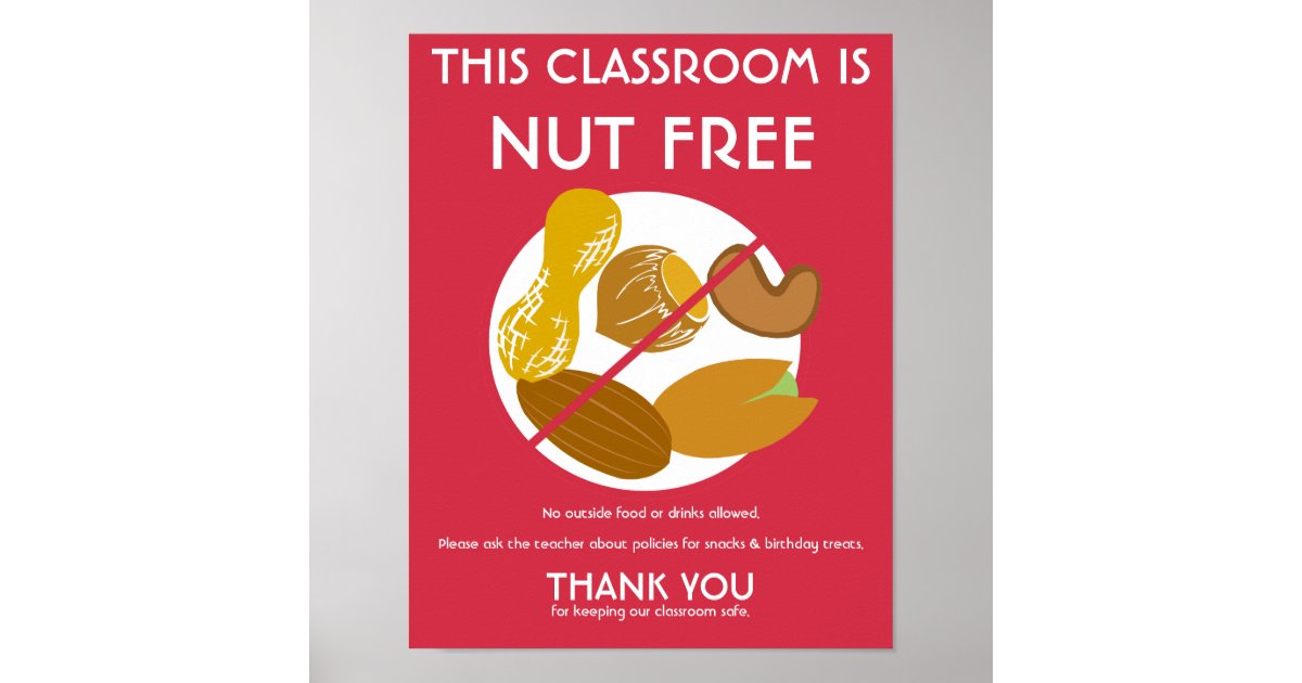 Nut Free Classroom Sign for School of Daycare Poster | Zazzle.be