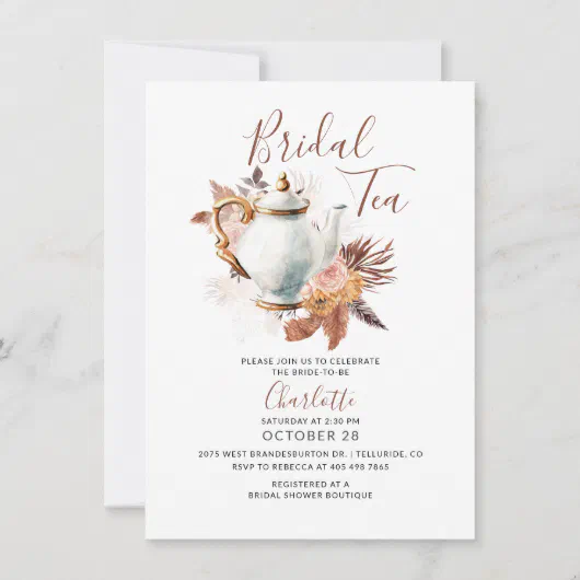 Pampas Grass Rustic Terracotta Bridal Tea Kaart | Zazzle.be