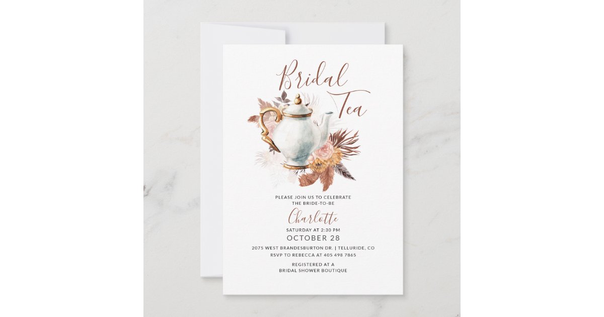 Pampas Grass Rustic Terracotta Bridal Tea Kaart | Zazzle.be
