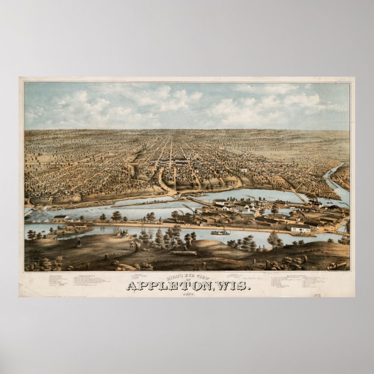 Pictorial Map of Appleton WI (1874) Poster | Zazzle.be