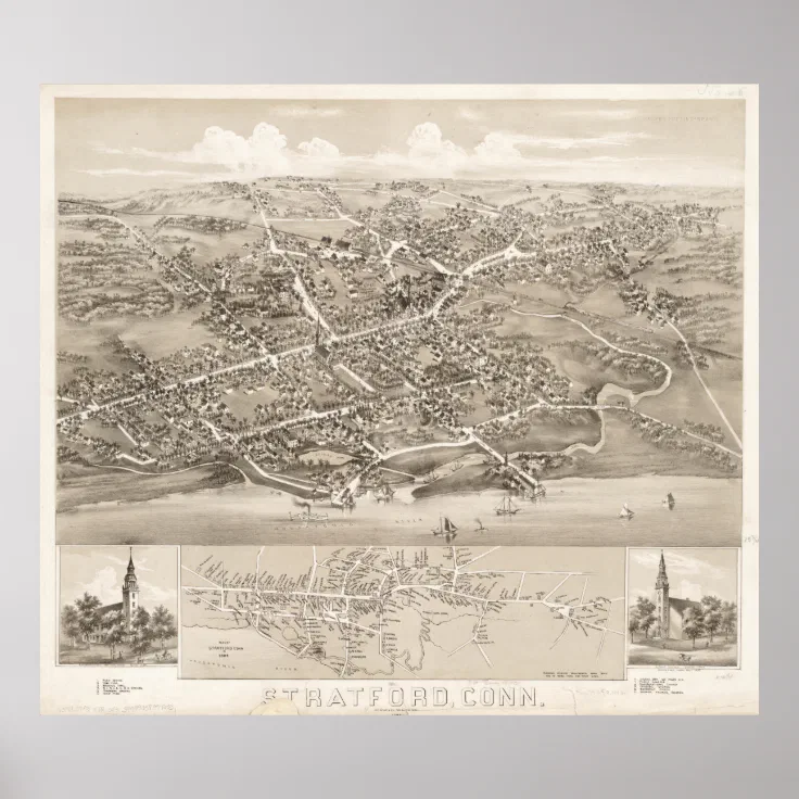 Pictorial Map of Stratford CT (1882) Poster | Zazzle.be