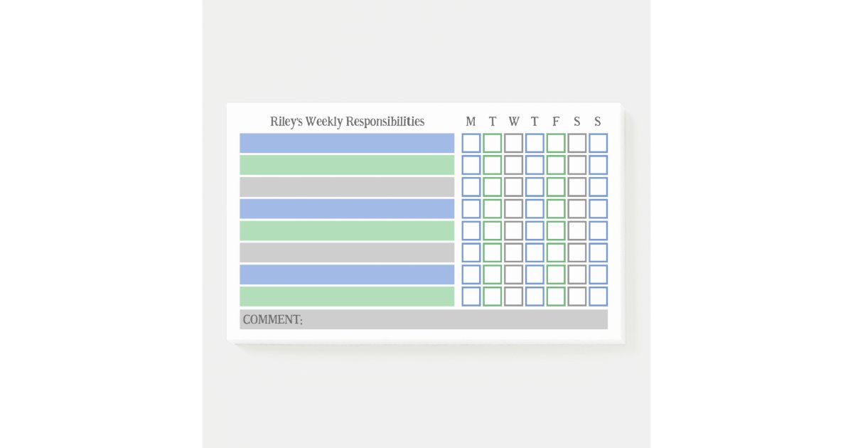 Post-it® Tableau Hebdomadaire de Responsabilités et de Tâch | Zazzle.be
