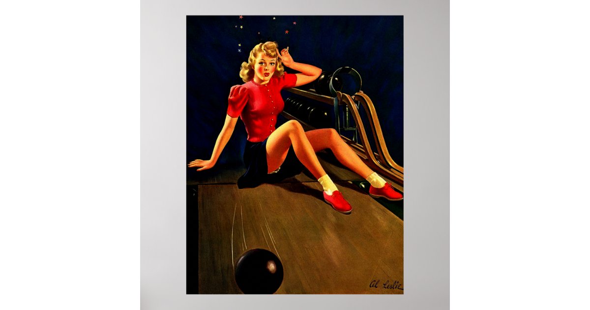 Retro Al Buell Bowling Pin-up Girl Poster | Zazzle.be