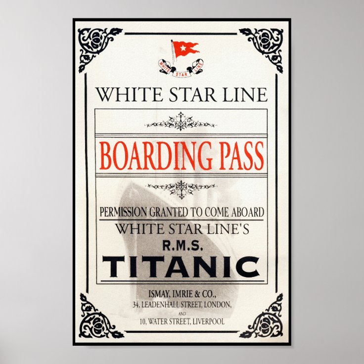 RMS Titanic White Star Line Boarding Pass Poster | Zazzle.be