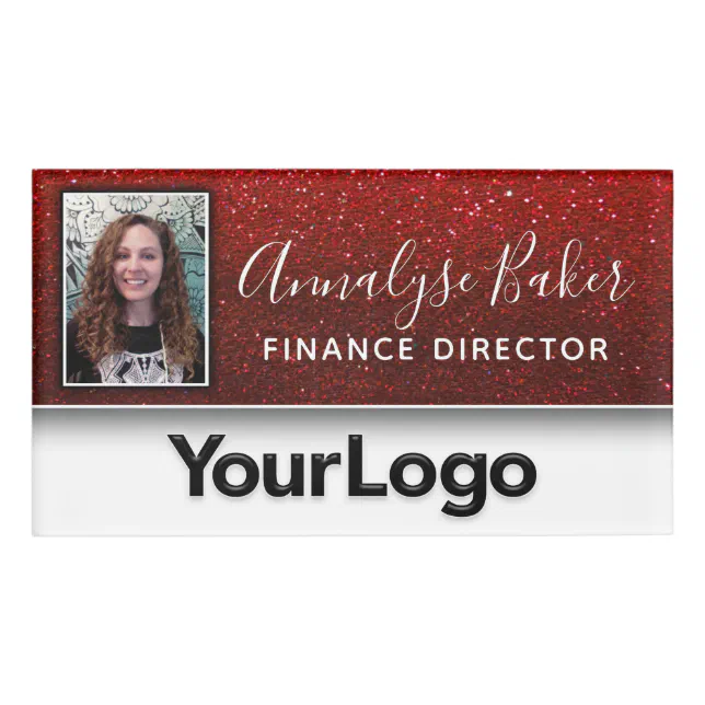Ruby Red Glitter Professional CNA Nese Photo Logo Naambadge | Zazzle.be