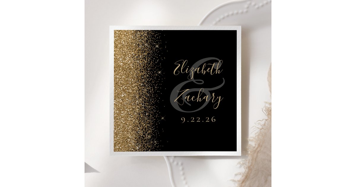 Serviette En Papier Mariage Edge Parties scintillant Black Gold modern ...