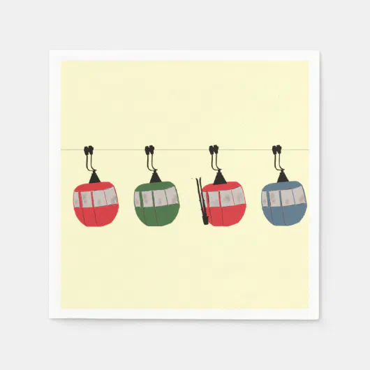 Serviette En Papier Rétro Ski Gondola Ascenseur Skieurs Creme | Zazzle.be