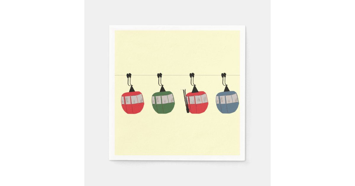 Serviette En Papier Rétro Ski Gondola Ascenseur Skieurs Creme | Zazzle.be