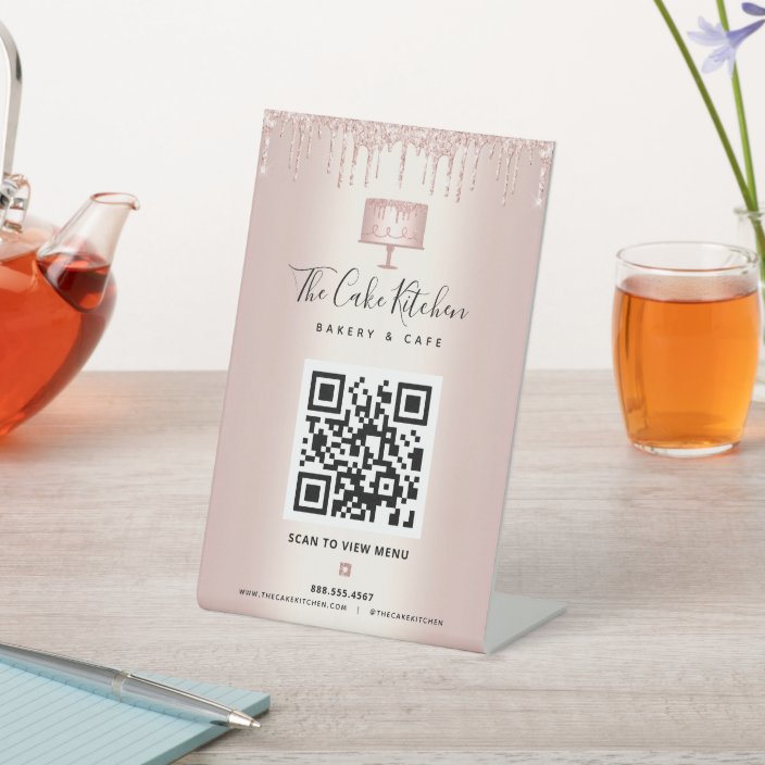 Signe De Table Boulangerie QR Code Scan Menu Rose Gold Cake Parti ...