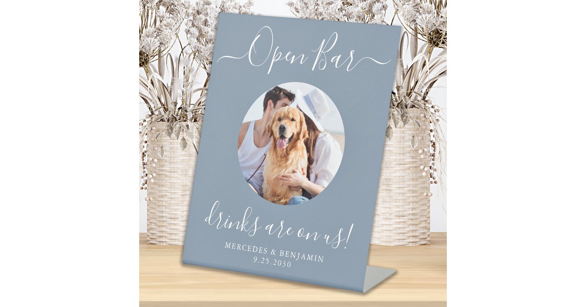 Signe De Table Open Bar Personnalisé Dusty Blue Pet Chien Mariage ...