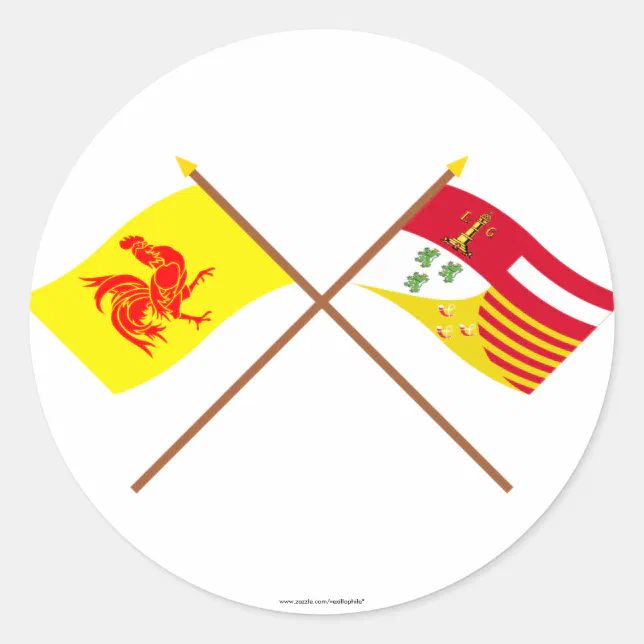 Sticker Rond Wallon et drapeaux croisés de Liège | Zazzle.be
