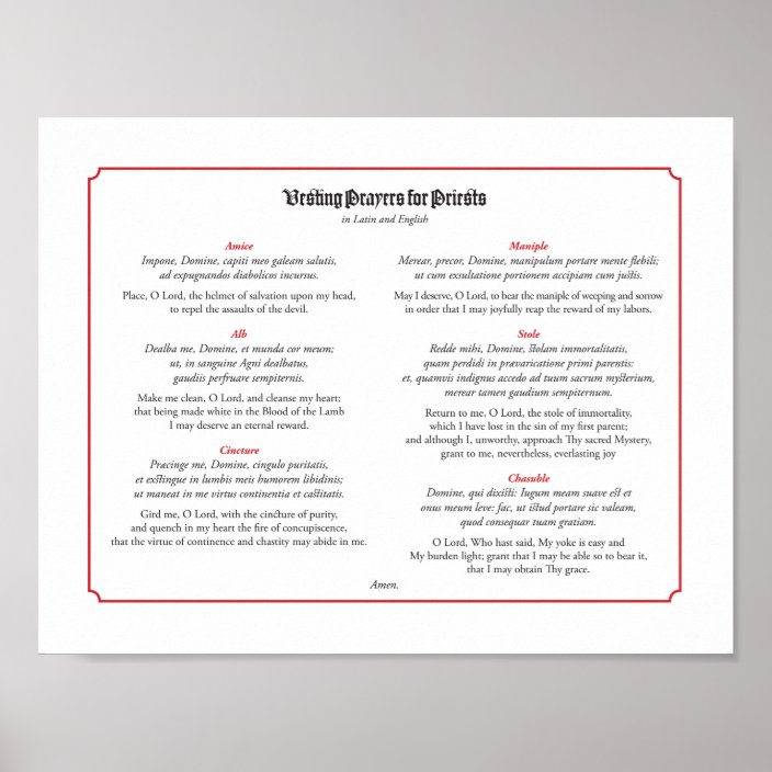 Vesting Prayers for Priests in Latijn en Engels Poster | Zazzle.be