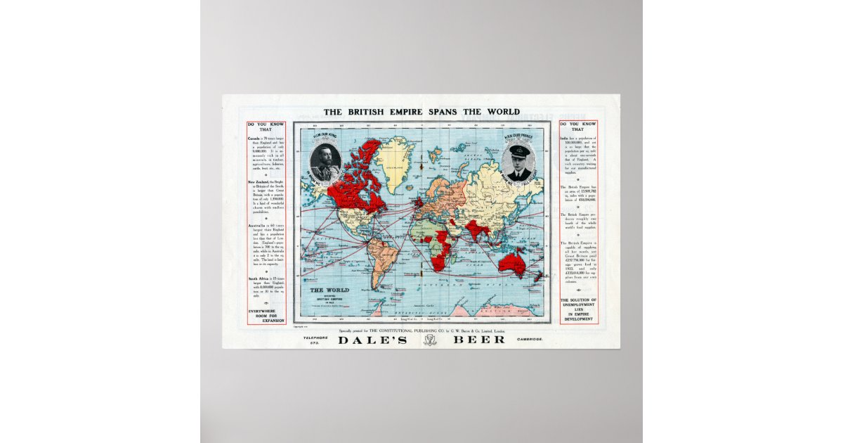 Vintage Het Britse Rijk overspant de Wereldkaart Poster | Zazzle.be