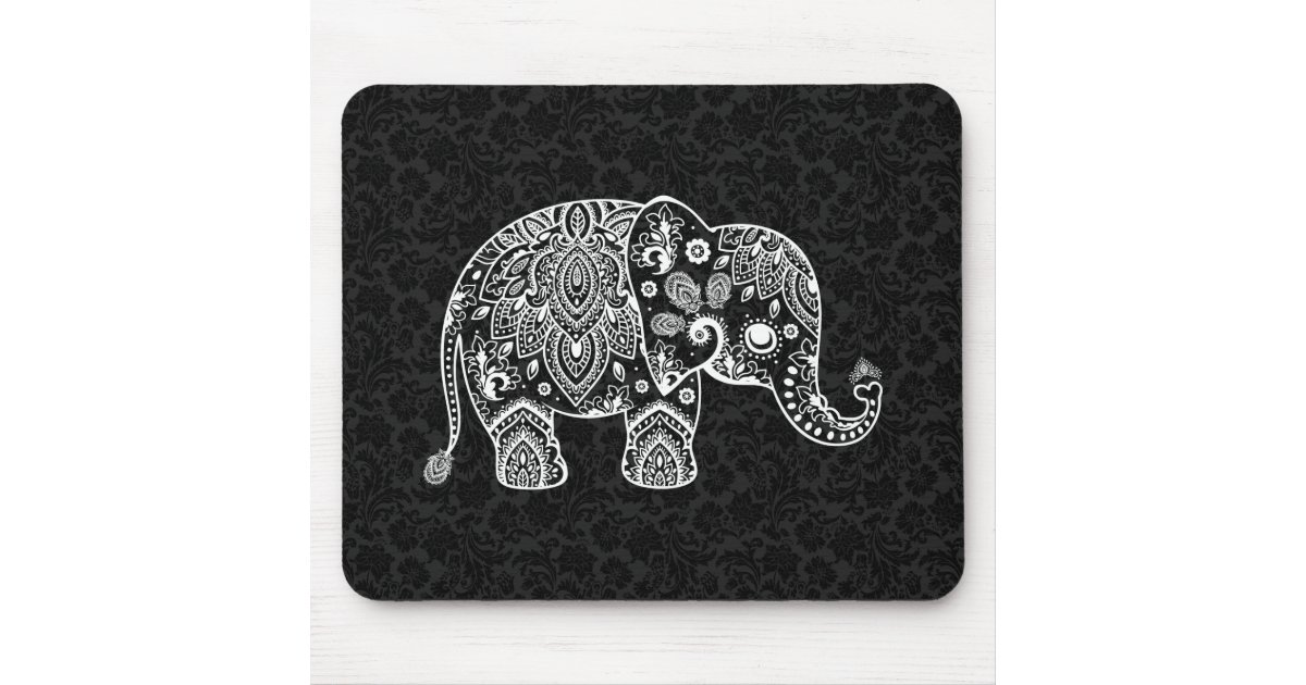 Witte Paisley Bloemenolifant illustratie Muismat | Zazzle.be